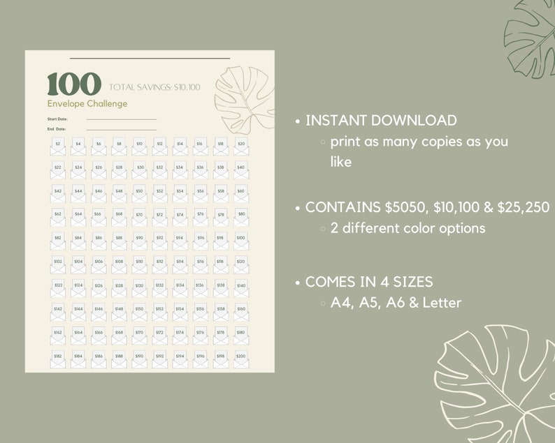 100 Envelope Savings Challenge Printable Tracker Bundle, A6 Digital ...