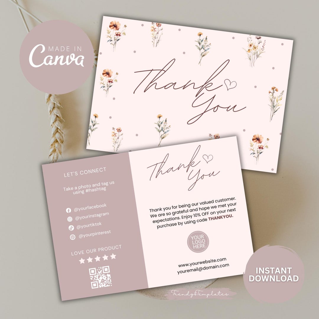 Printable Thank You Package Insert, Small Business Thank You Card ...