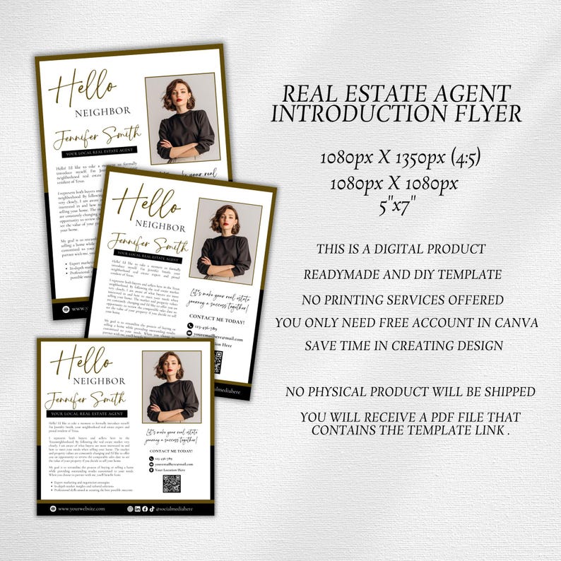 Real Estate Agent Introduction Flyer: Canva Template (digital Download ...