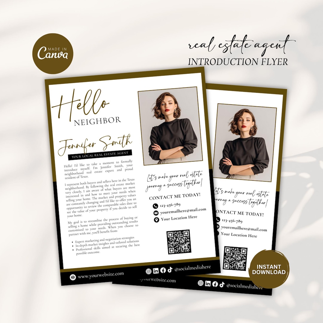 Real Estate Agent Introduction Flyer: Canva Template (digital Download ...