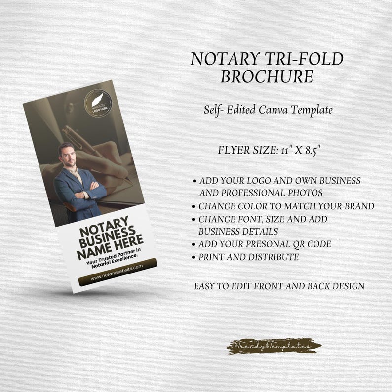 Editable Notary Trifold Brochure Template: Canva Design (digital ...