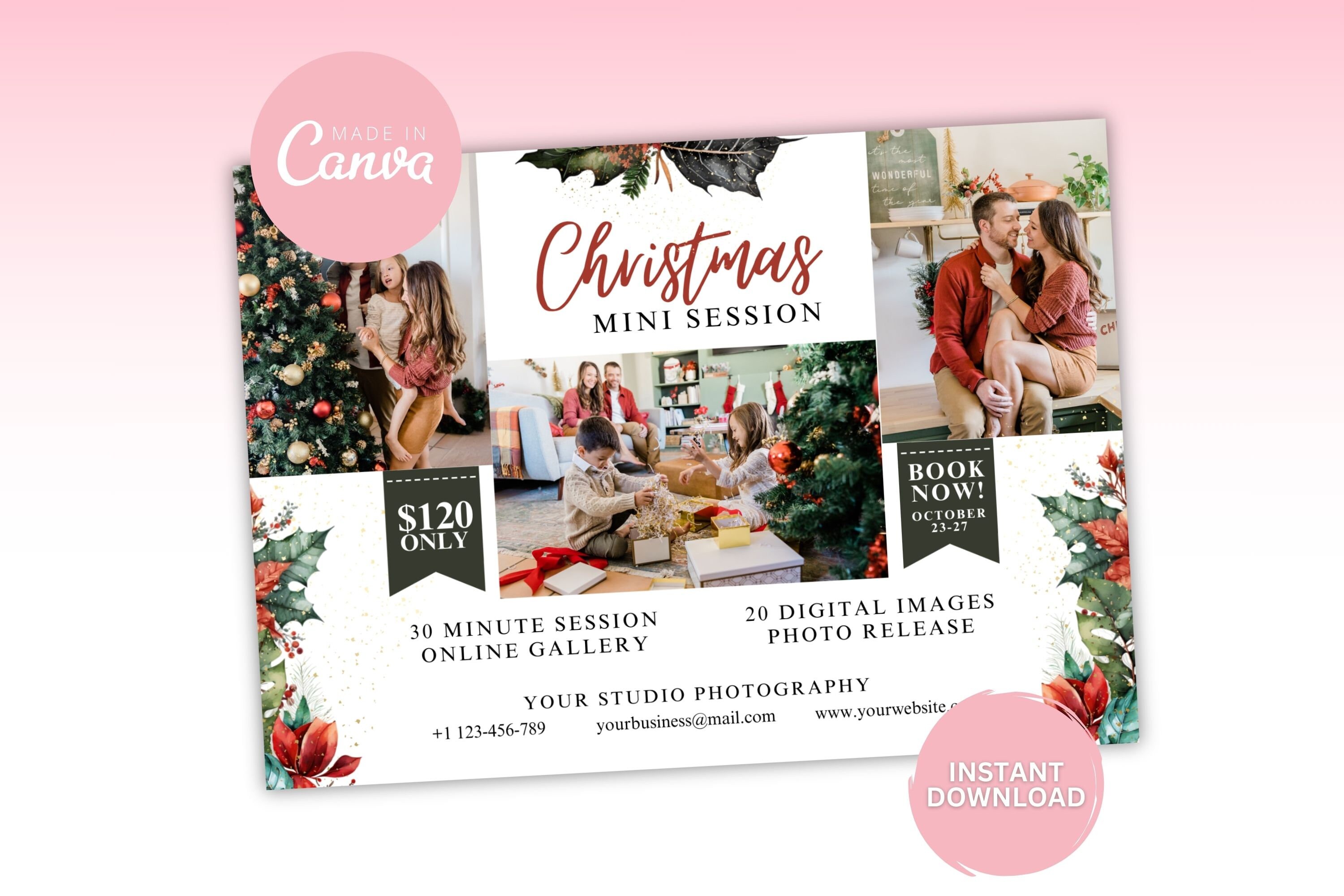 Christmas Mini Session Template, Holiday Mini Session Template, Canva ...