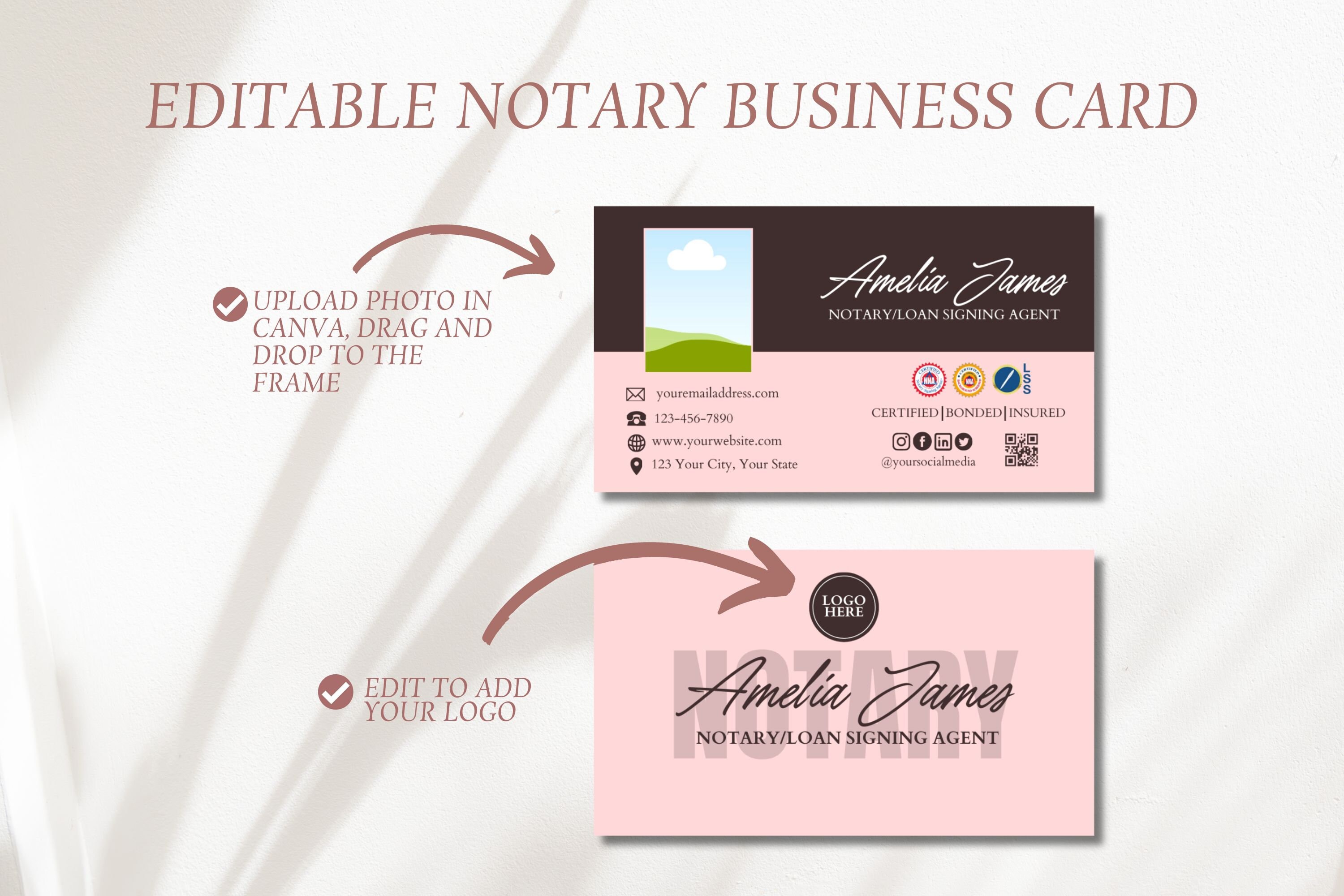 Notary Business Card Template: Mobile Notary Design (canva) - Etsy