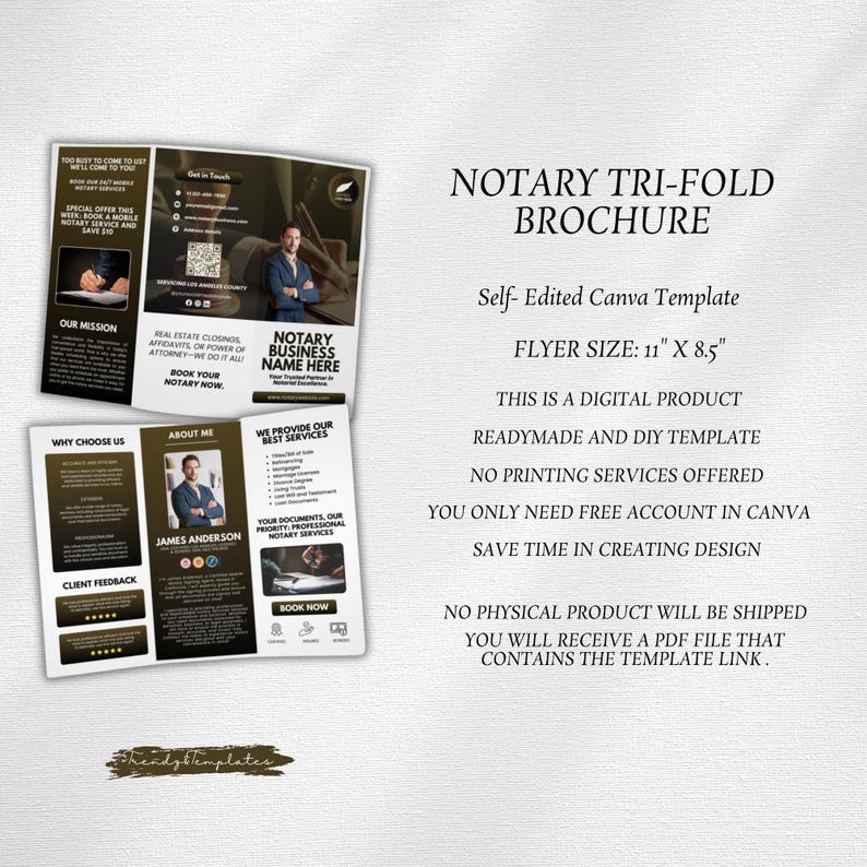 Editable Notary Trifold Brochure Template: Canva Design (digital ...