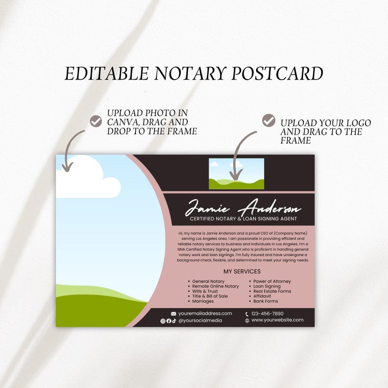 Notary Public Postcard Template: Editable Canva Design (6x4) - Etsy