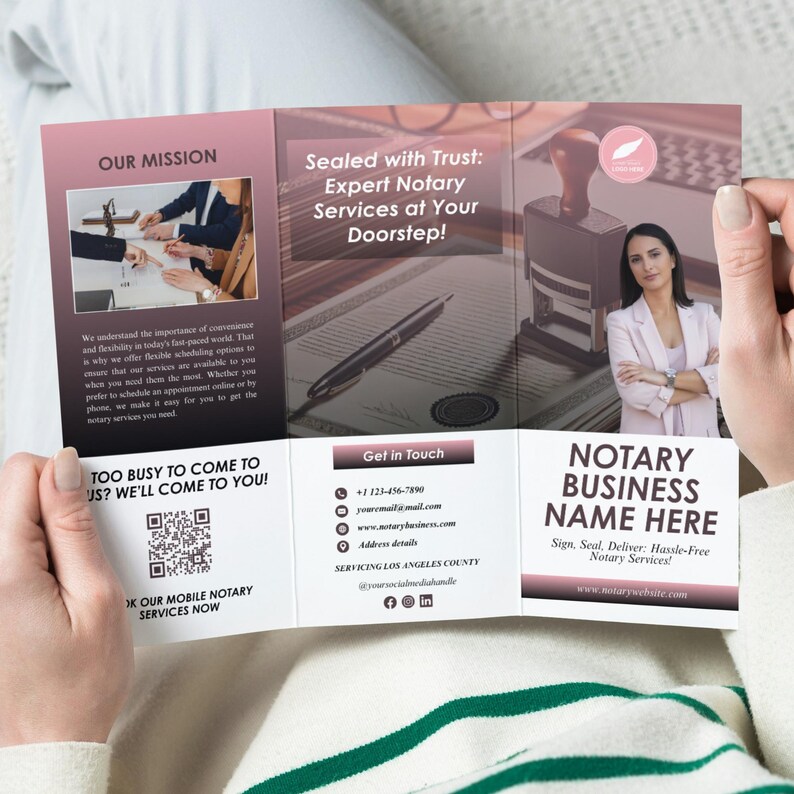 Editable Notary Trifold Brochure Template: Canva Design (digital ...