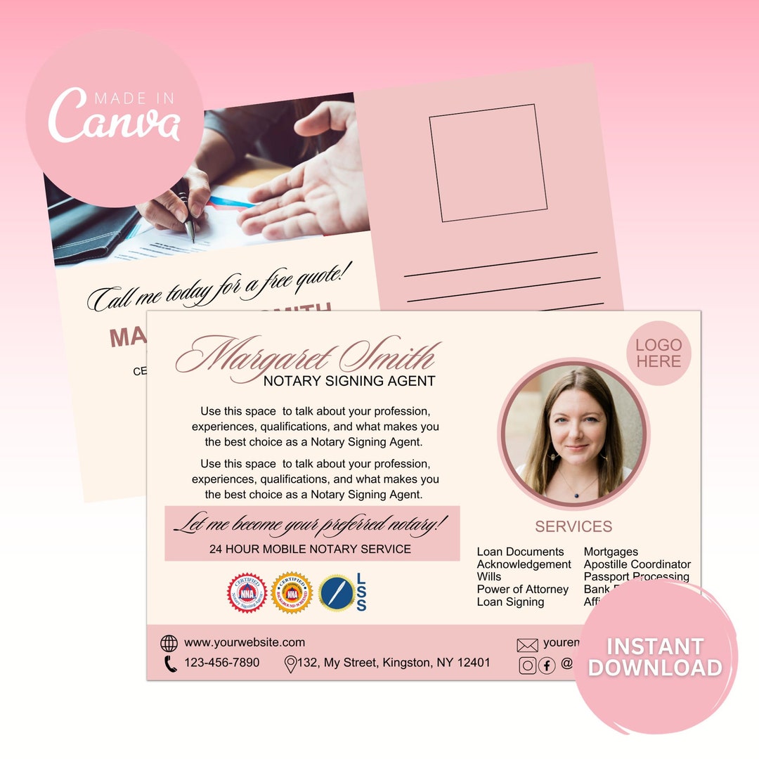 Notary Public Post Card |notary Postcard| Notary Editable Postcard ...