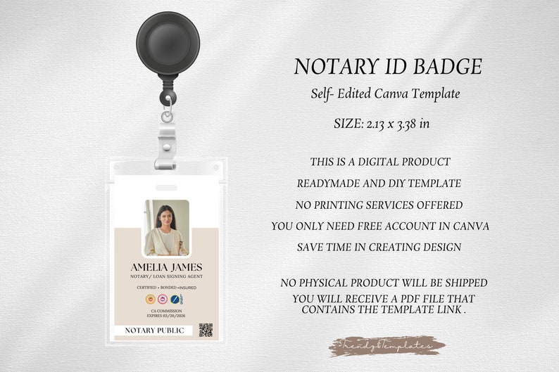 Notary ID Badge Template, Canva Editable Identification Card Template ...