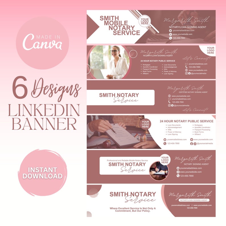 Notary Linkedin Banner Template: Customizable Canva Layout (digital ...