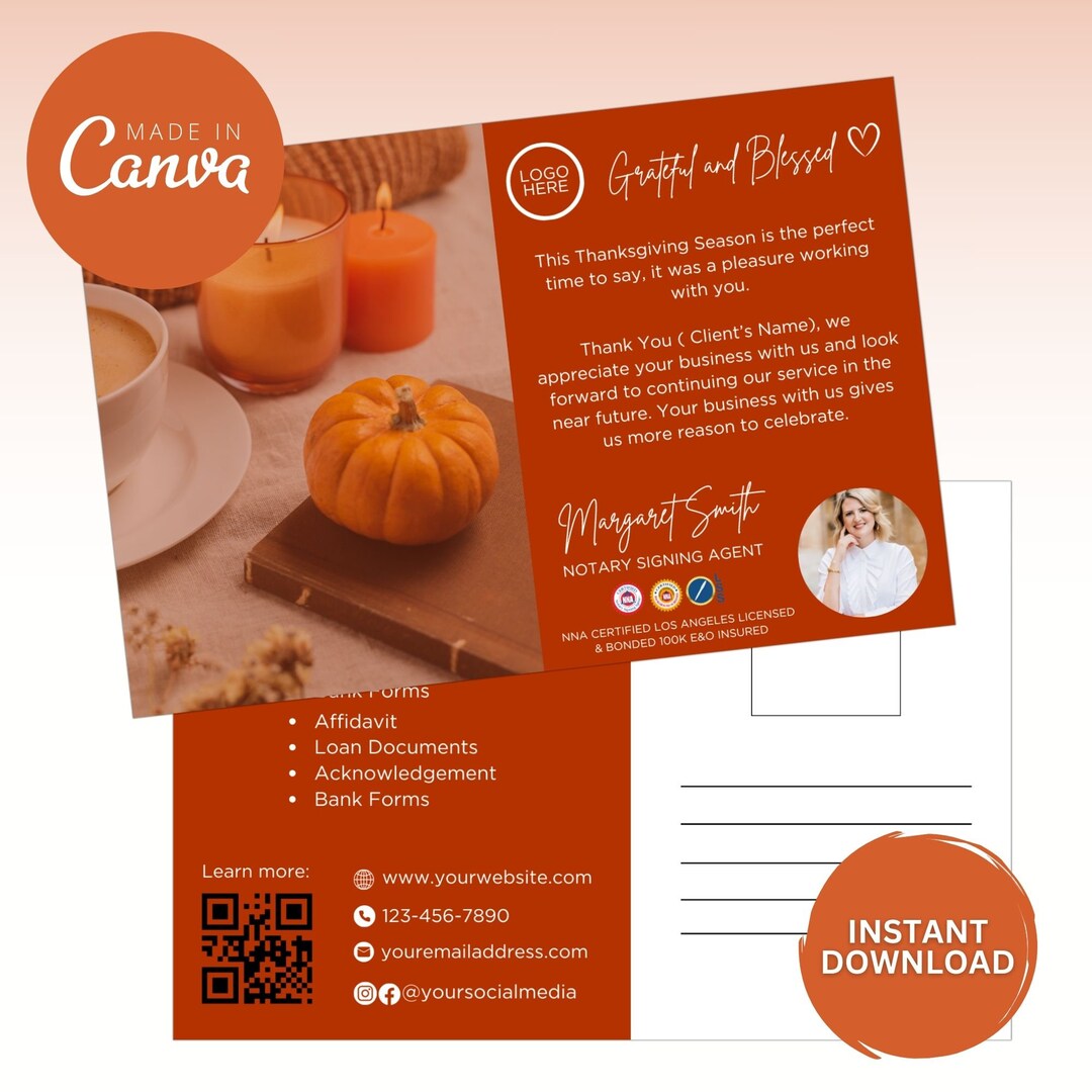 Notary Marketing Postcard, Thanksgiving Notary Template, Loan Signing ...