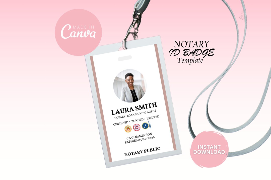 Notary ID Badge Template, Canva Editable Identification Card Template ...