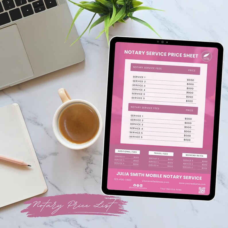 Price List Template, Editable Price List Template Canva, Notary Price ...