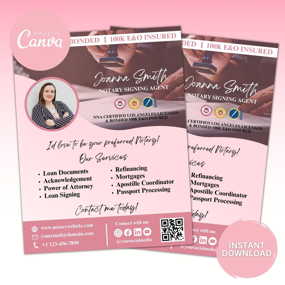 Notary Marketing Flyer, Notary Flyer Template, Mobile Notary Signing ...