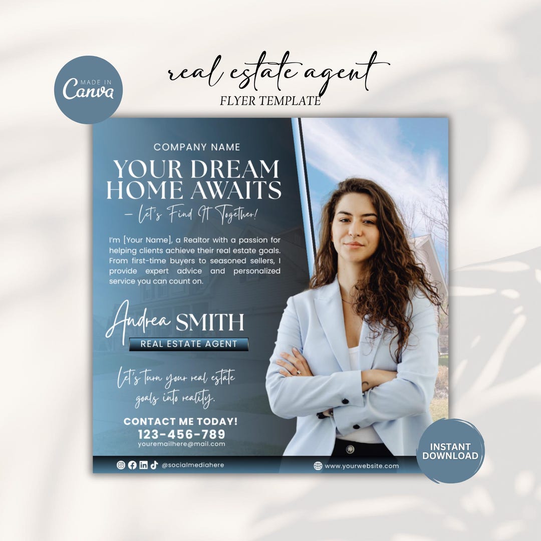 Blue Realtor Flyer Template: Editable Real Estate Marketing (canva) - Etsy