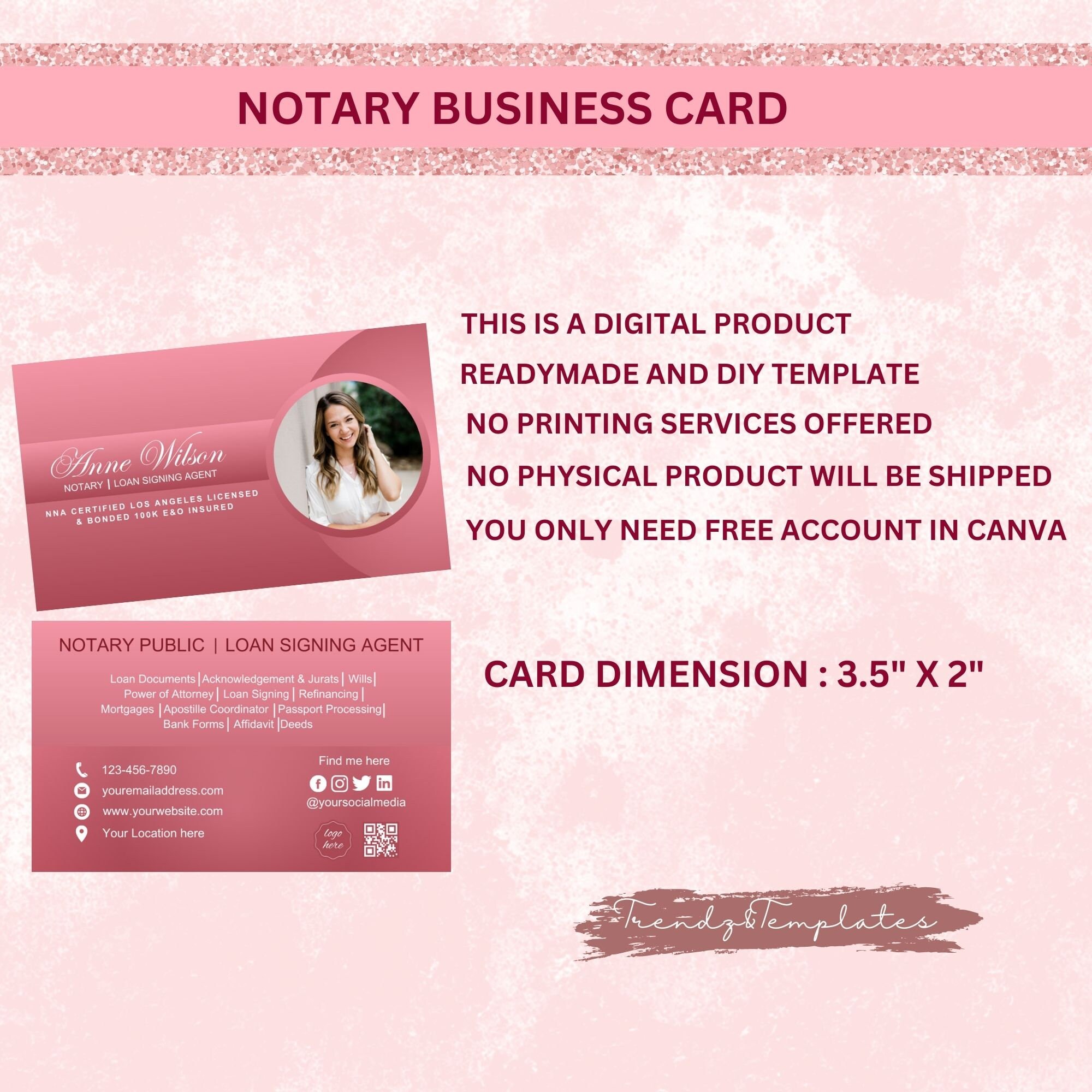 Notary Public Business Card Loan Signing Agent Gradient Pink Business ...
