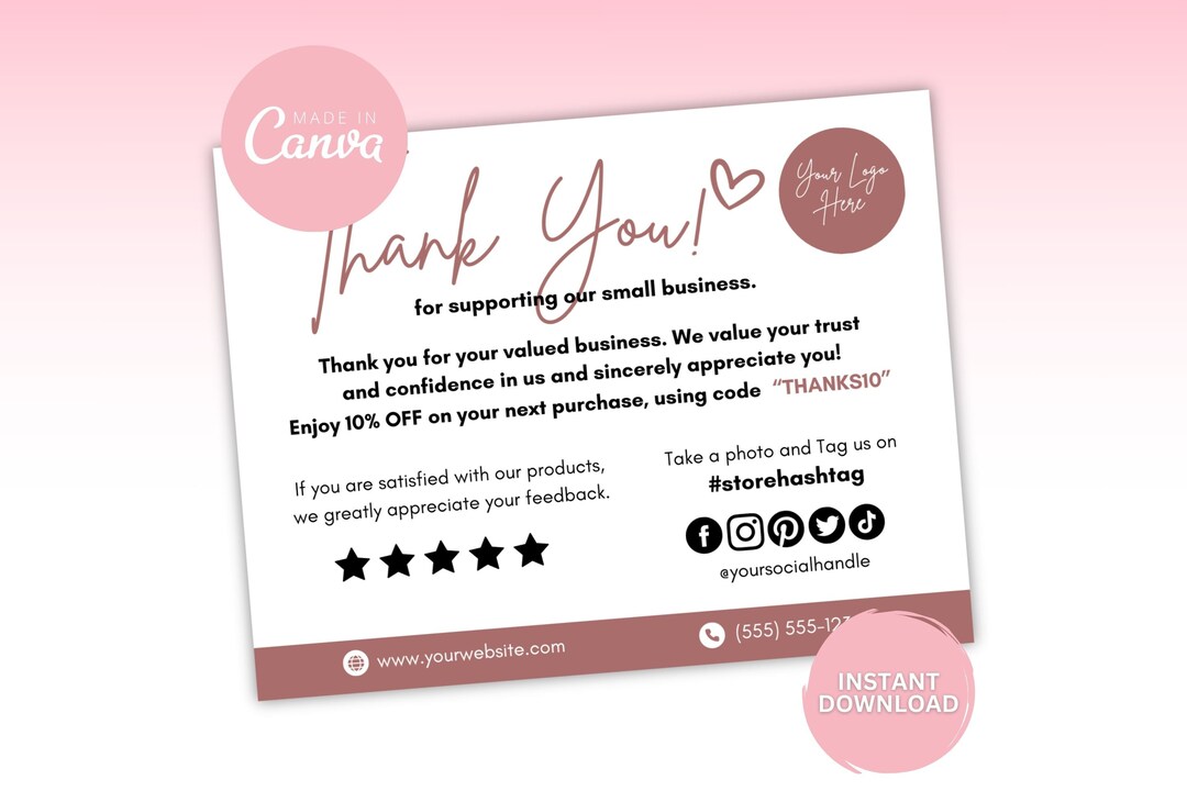 Printable Thank You Package Card, Small Business Thank You Card ...