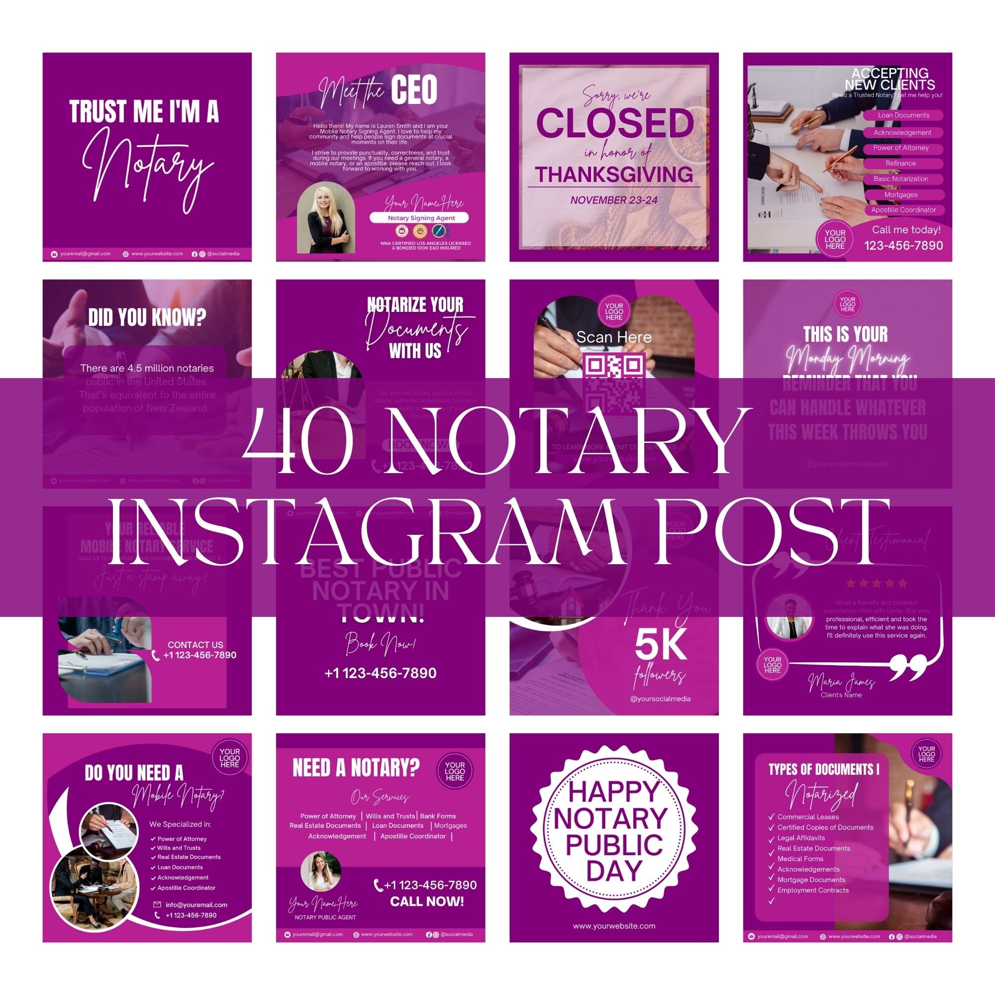 Notary Social Media Post Templates Notary Marketing Notary Content ...
