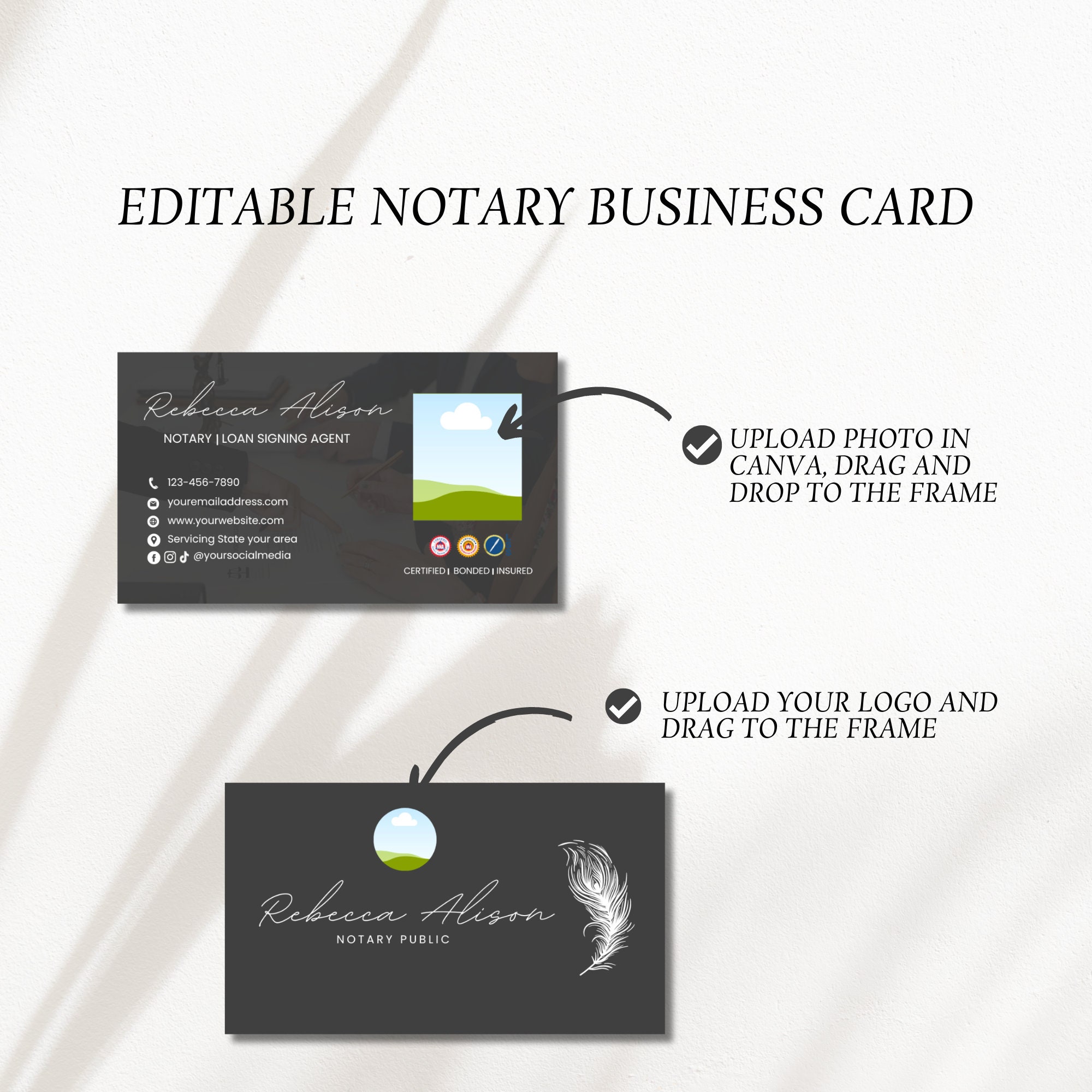 Notary Business Card, Printable DIY Notary Business Card Canva Template ...