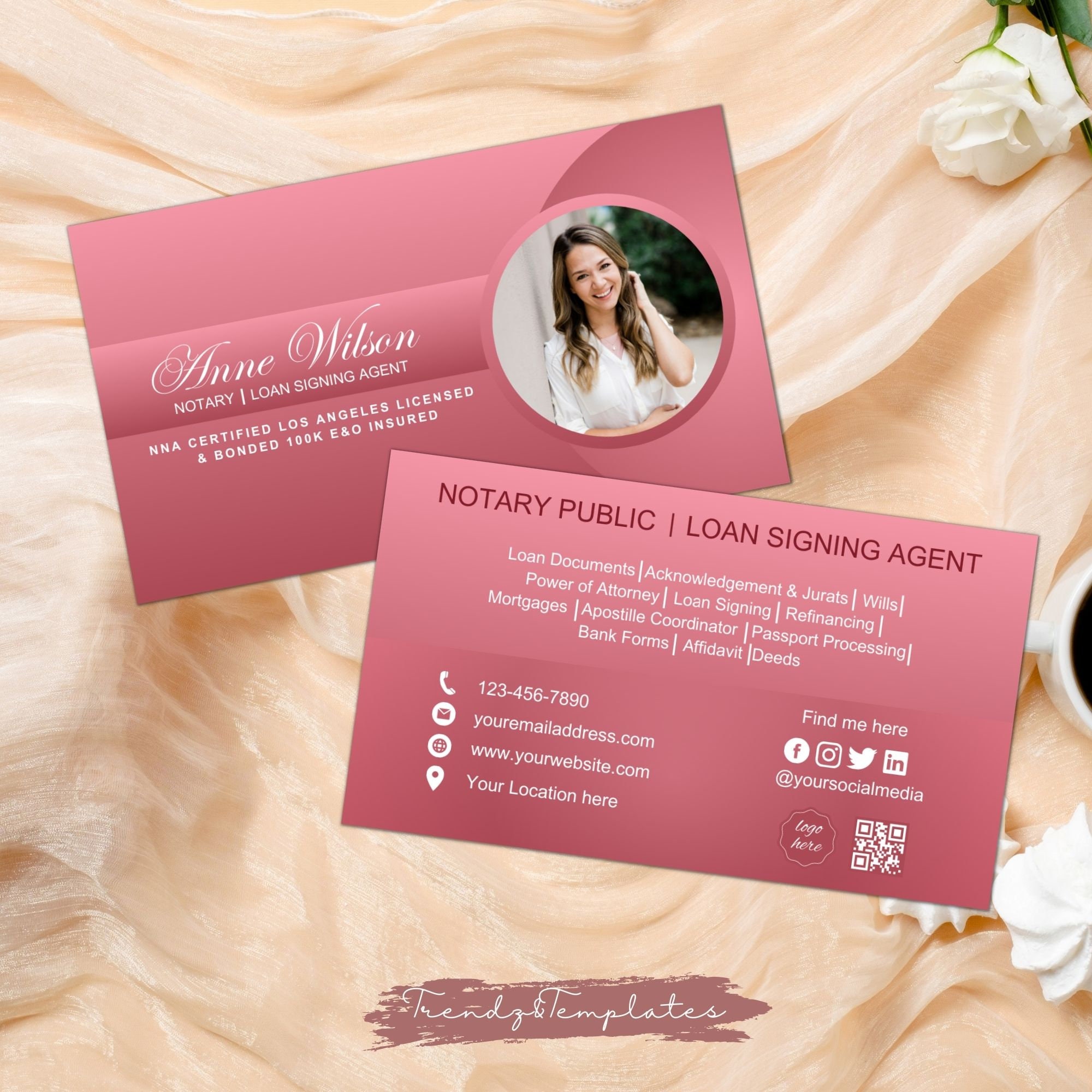 Notary Public Business Card Loan Signing Agent Gradient Pink Business ...
