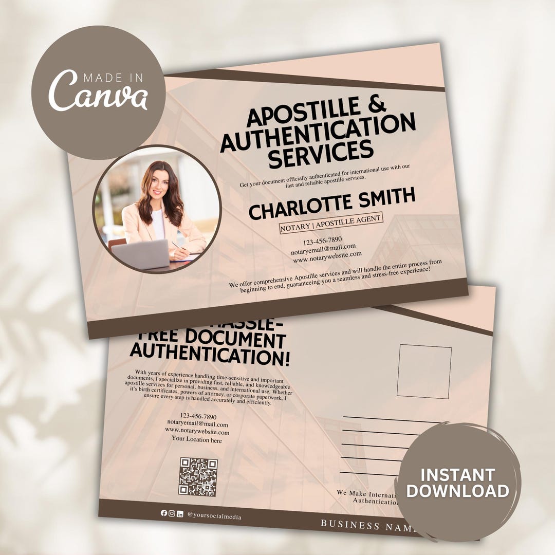 Apostille Service Postcard, Apostille Postcard, Apostille Agent Flyer ...