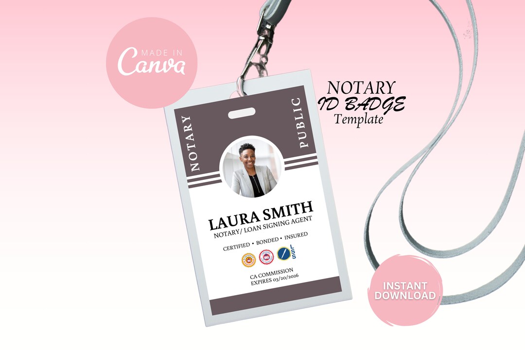 Notary ID Badge Template, Canva Editable Identification Card Template ...