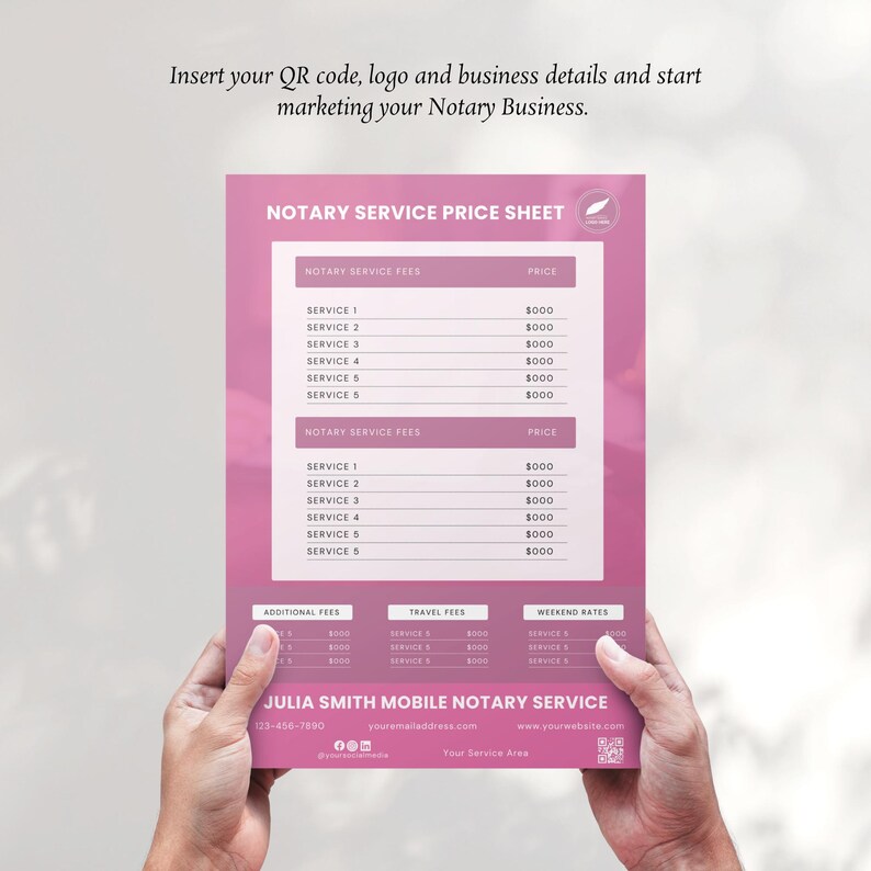 Price List Template, Editable Price List Template Canva, Notary Price ...