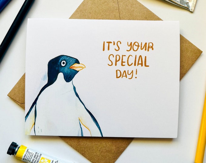 Penguin Birthday Card | Quirky and Cute Penguin Greeting Card for ...