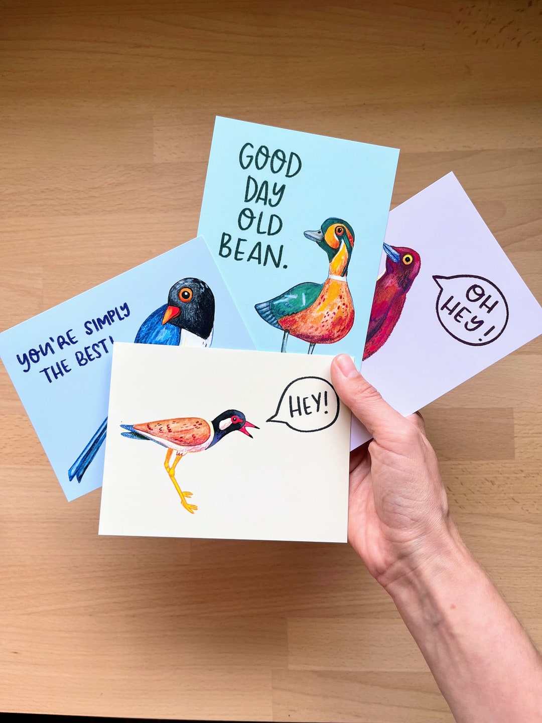 Set of 4 Funny Bird Postcards - Birb Art, Quirky Animal Illustrations ...