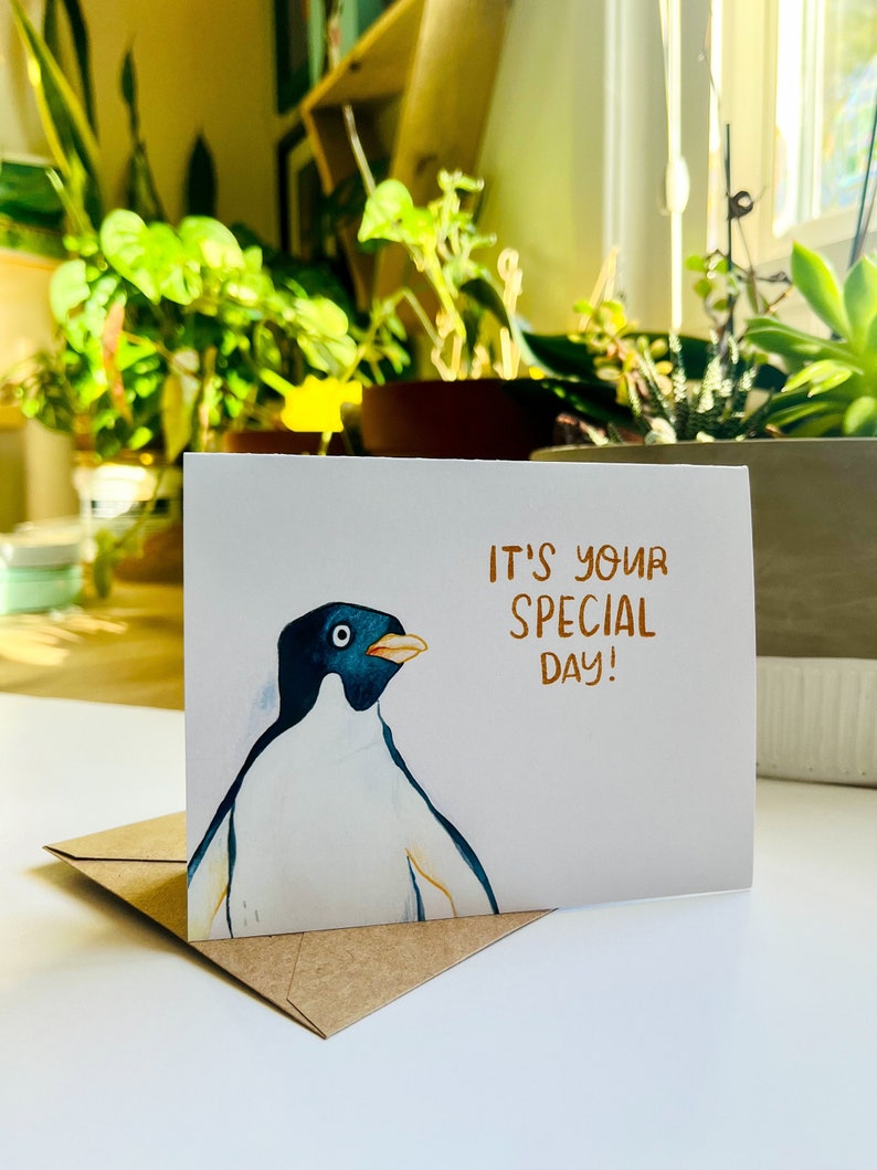 Penguin Birthday Card | Quirky and Cute Penguin Greeting Card for ...