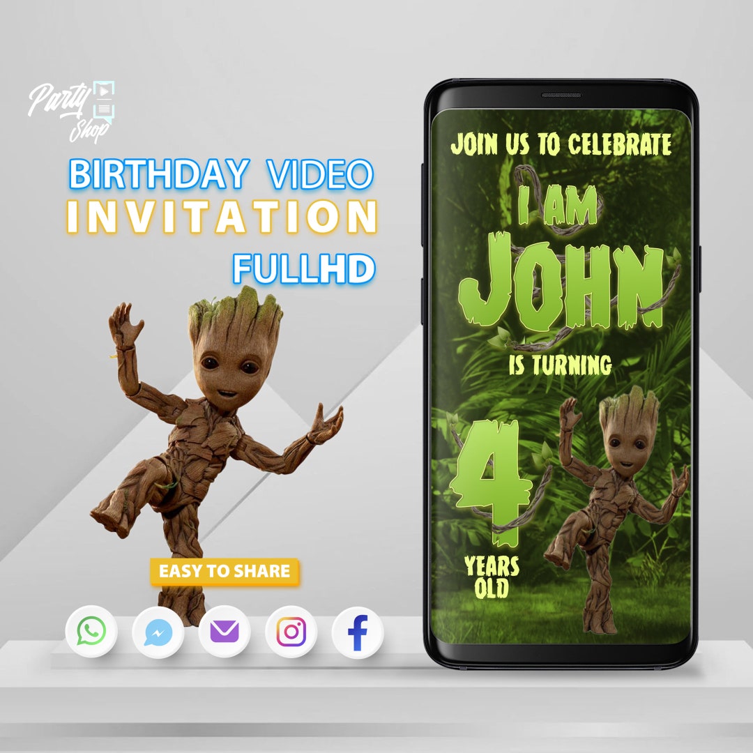 I Am Groot Invitation, I Am Groot Video Invitation, Party, Birthday ...