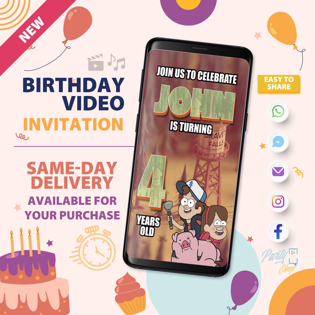 Gravity Falls Birthday Invitation: Animated Video Invite (digital ...