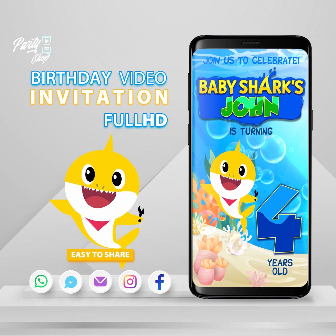 Baby Shark Invitation, Baby Shark Video Invitation, Party, Birthday ...