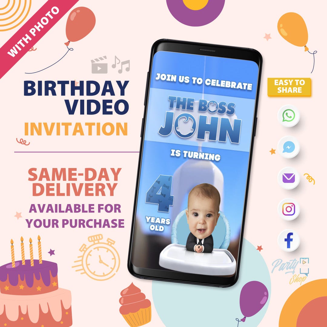 The Boss Baby Invitation, Animated Digital Birthday Invitation, Video ...