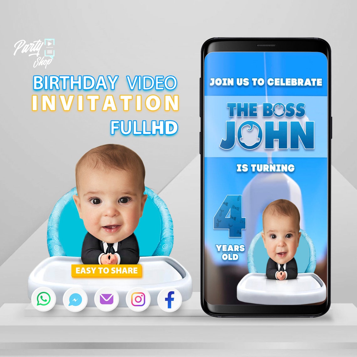 Baby Boss Invitation, Baby Boss Birthday Invitation, Party, Birthday ...