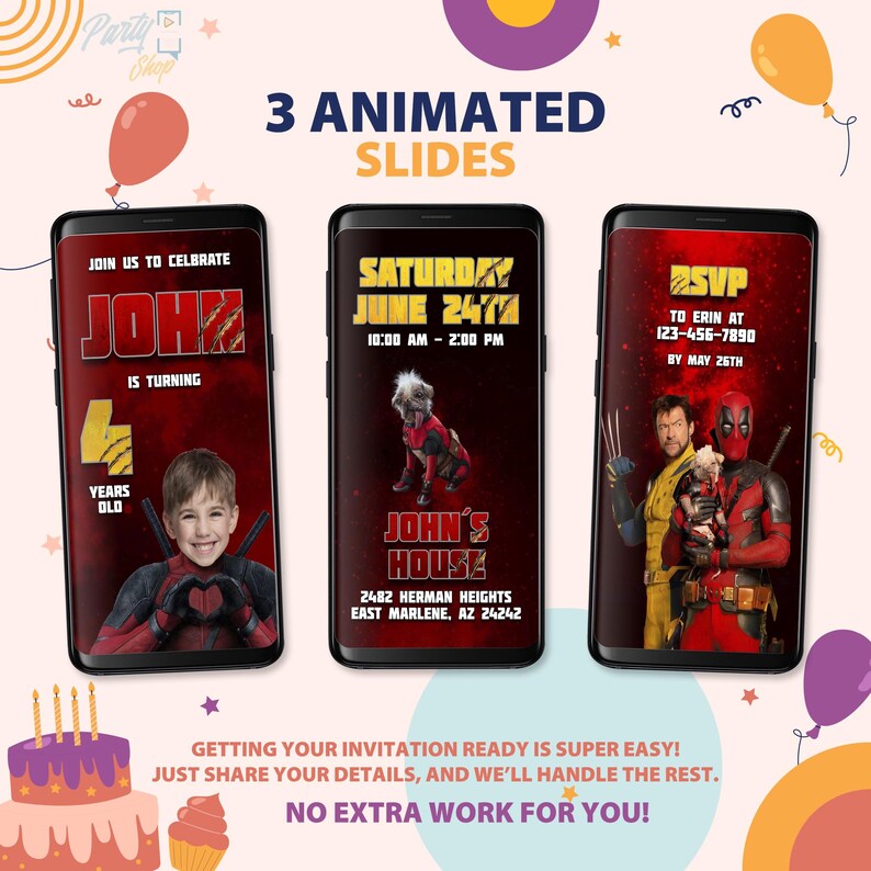 Deadpool and Wolverine Invitation, Animated Digital Birthday Invitation ...