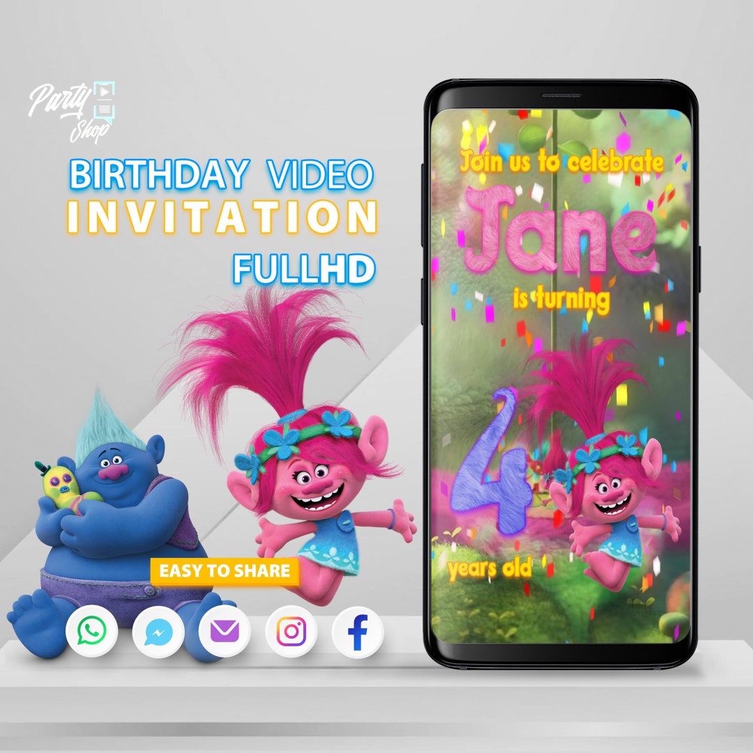 Trolls Poppy's Invitation, Trolls Poppy's Invitation, Party, Birthday ...
