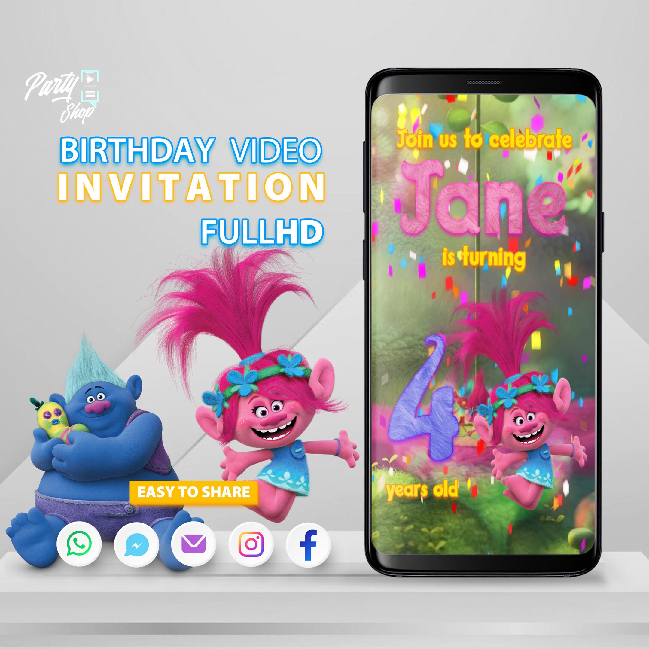 Trolls Poppy's Invitation, Trolls Poppy's Invitation, Party, Birthday ...
