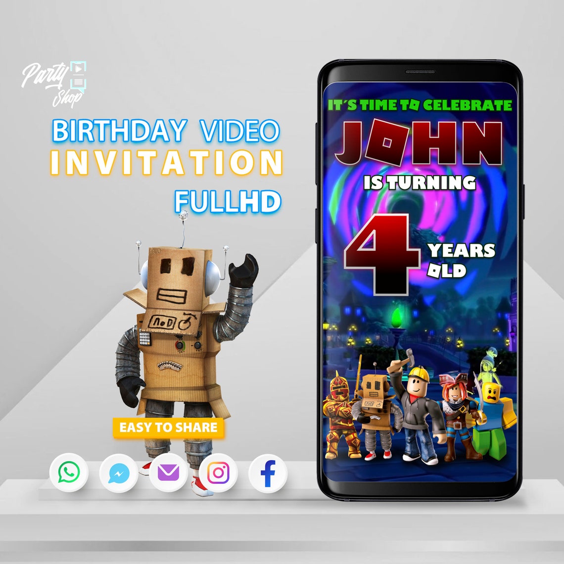 Roblox Invitation Roblox Video Invitation Party Birthday - Etsy