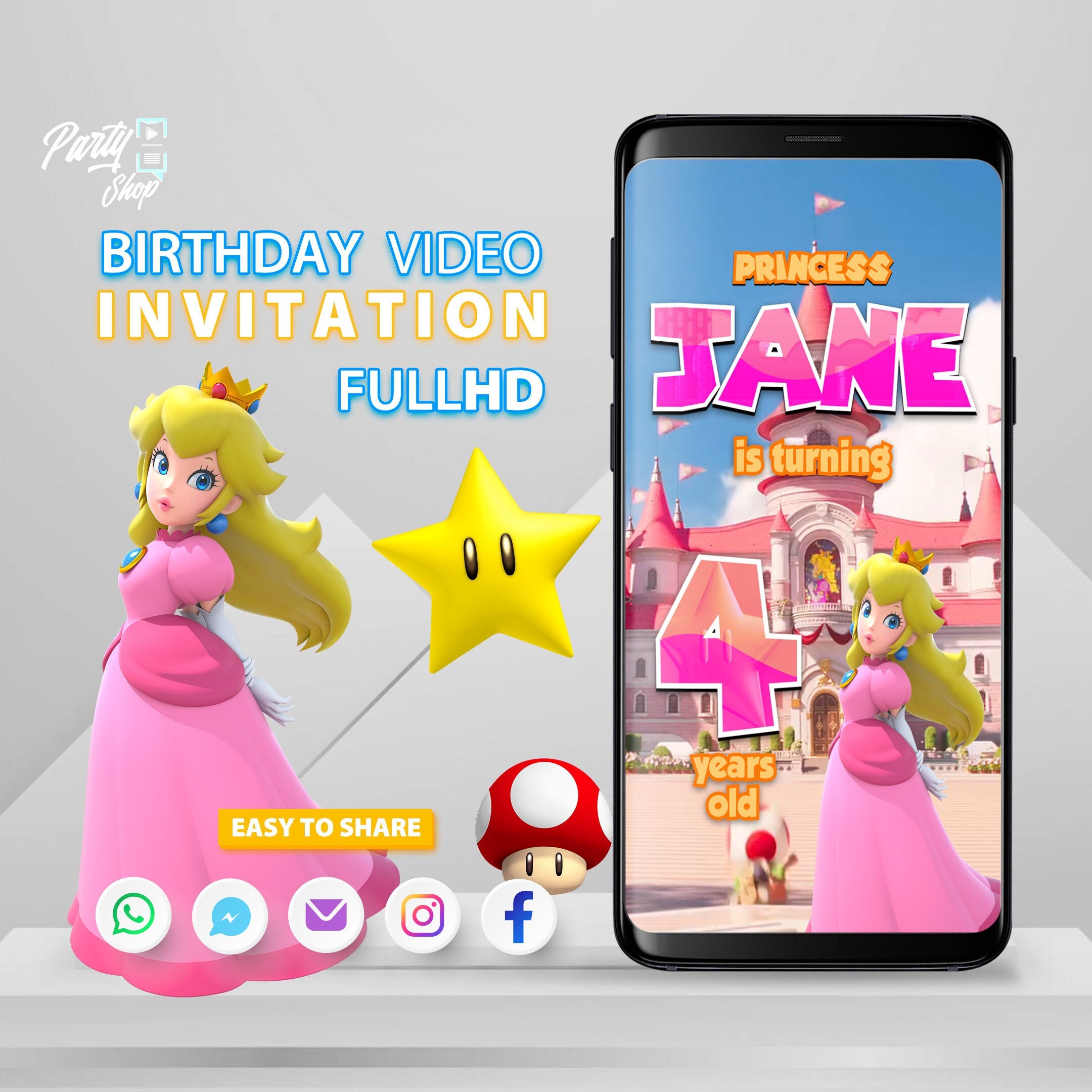 Princess Peach Invitation Princess Peach Video Invitation - Etsy