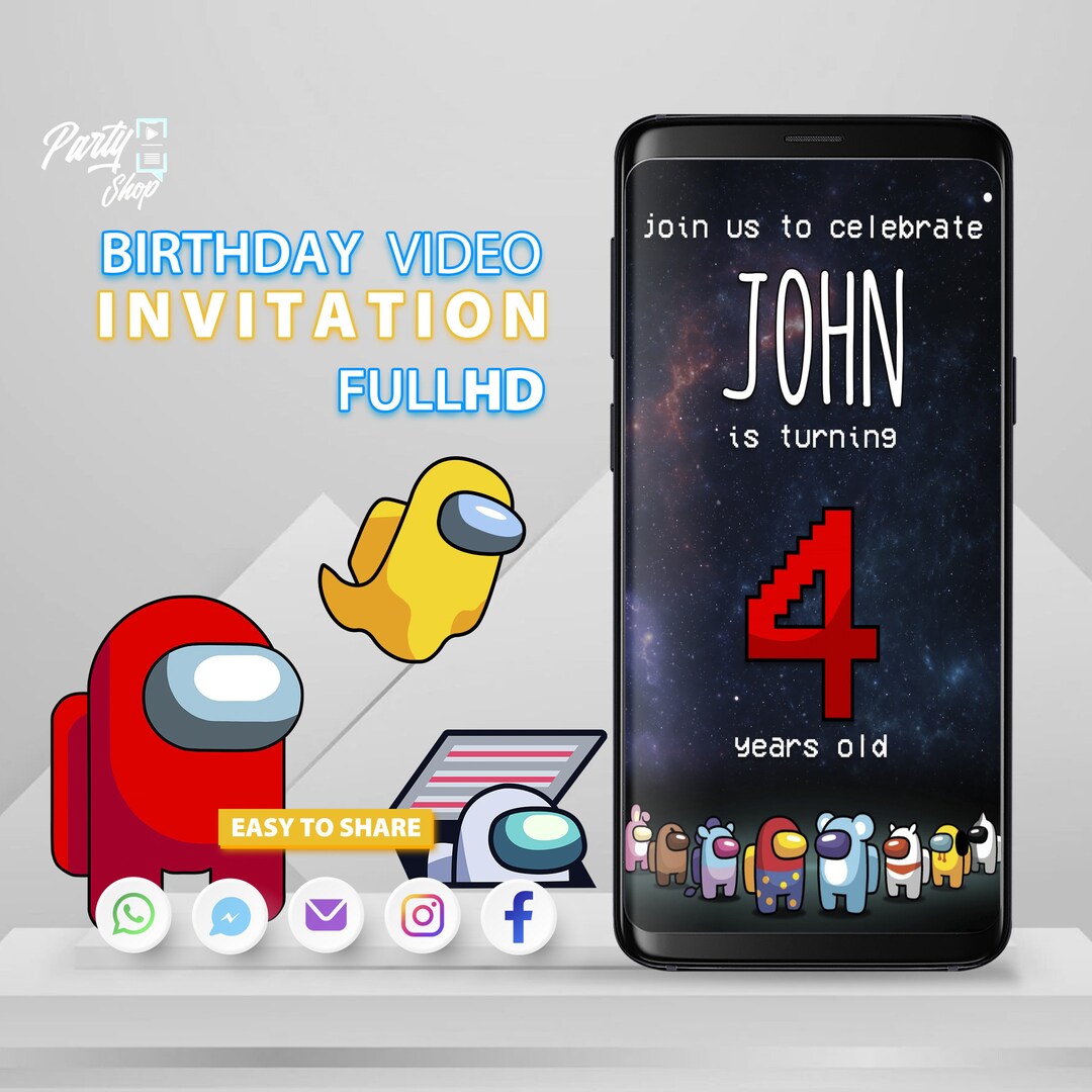 Among Us Invitation, Among Us Video Invitation, Party, Birthday ...