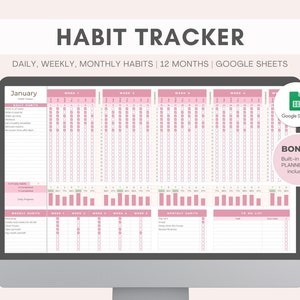 Habit Tracker Spreadsheet | Google Sheets | Daily, Weekly, Monthly | to ...