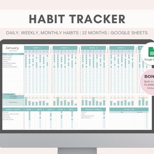 Habit Tracker Spreadsheet | Google Sheets | Daily, Weekly, Monthly | to ...