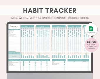 Habit Tracker Spreadsheet Google Sheets Daily, Weekly, Monthly to Do ...