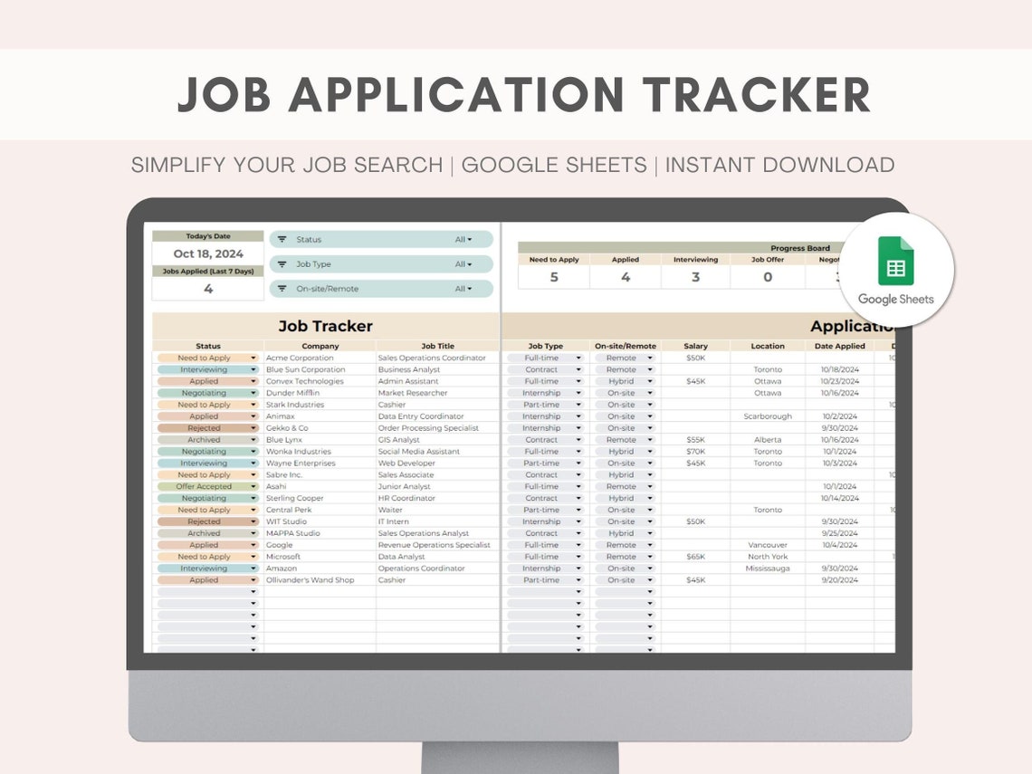 Job Application Tracker | Google Sheets | Interview Prep | Job Planner ...