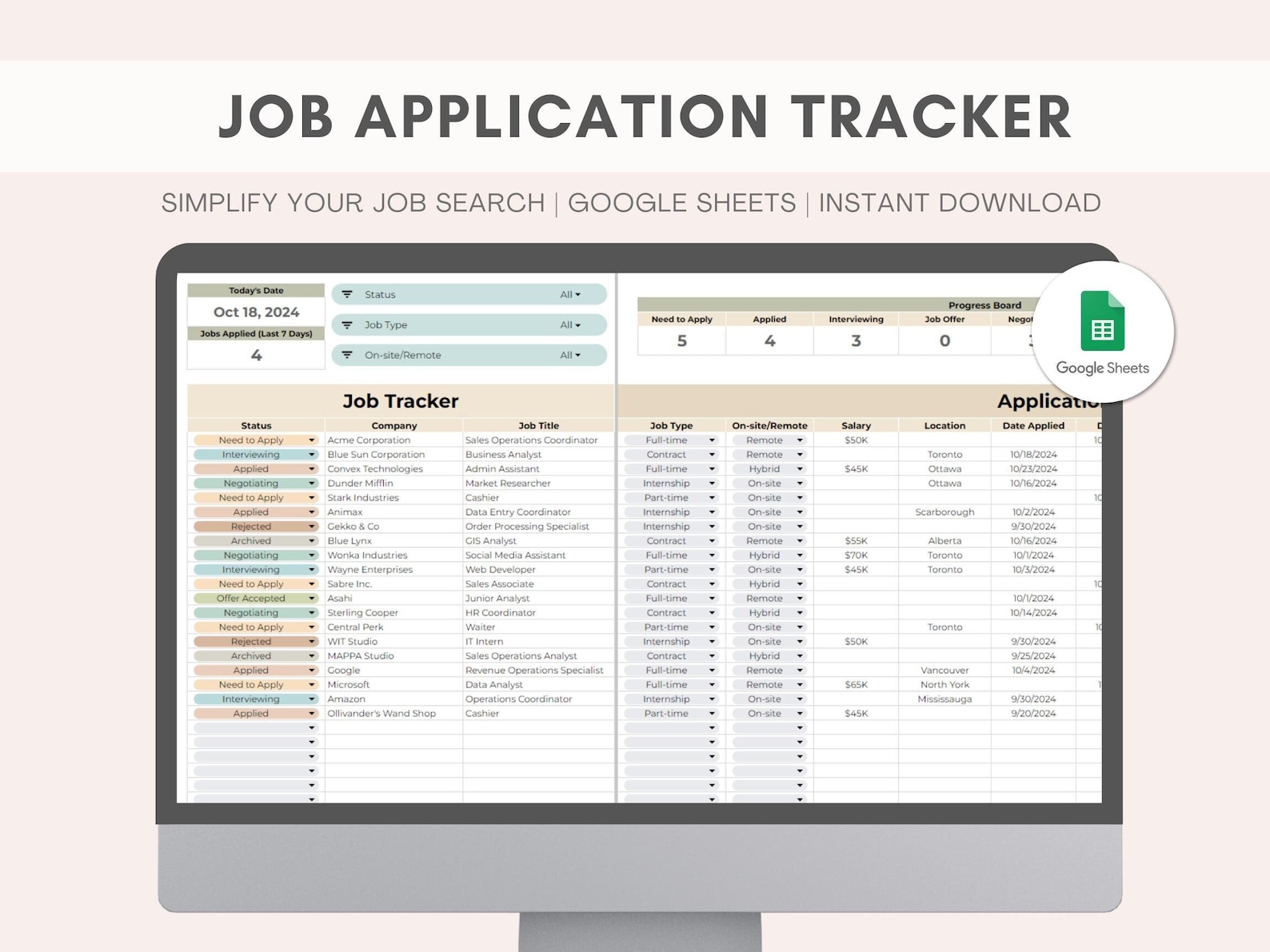 Job Application Tracker | Google Sheets | Interview Prep | Job Planner ...