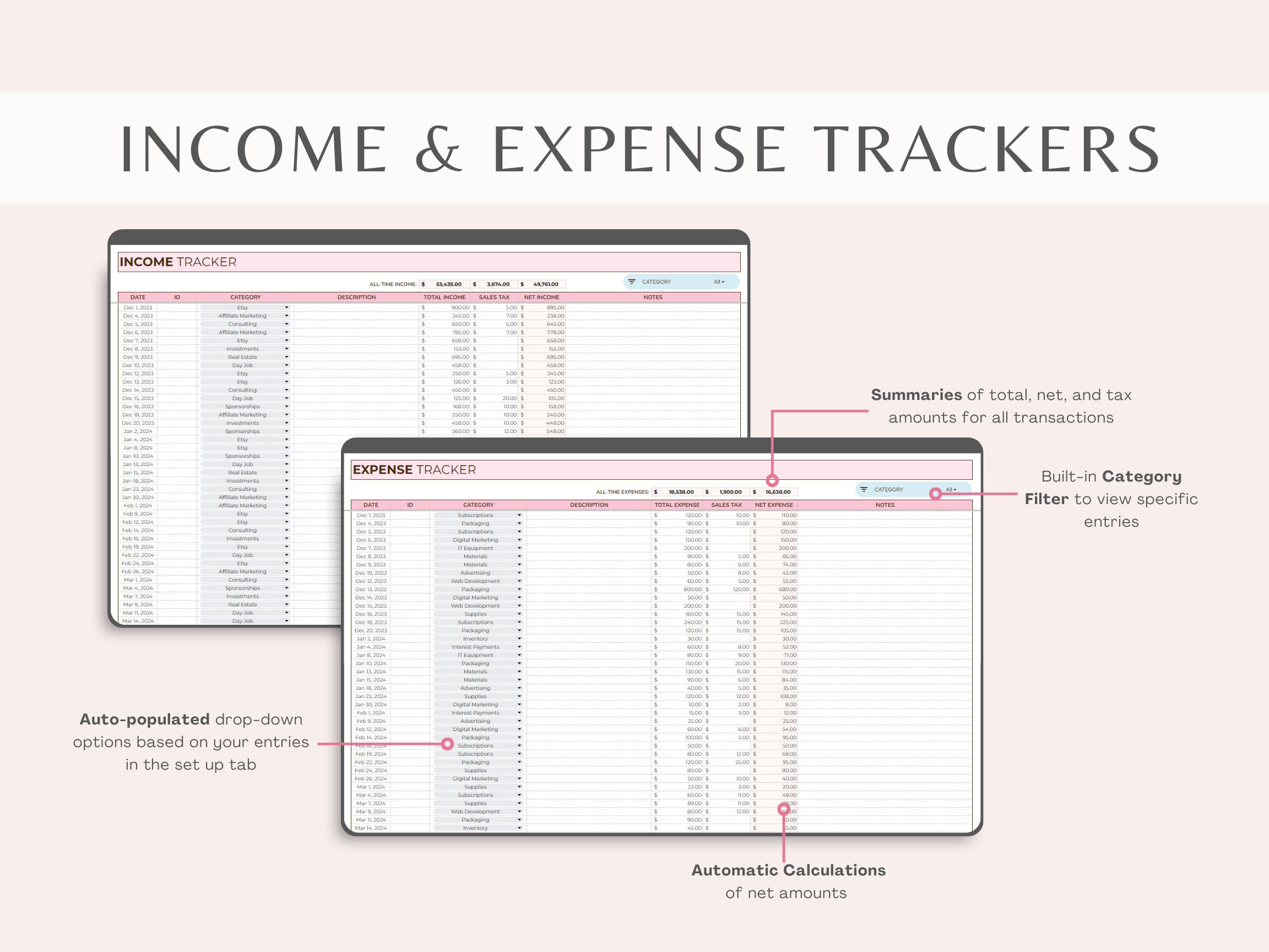 Small Business Bookkeeping | Google Sheets | Income & Expense Tracker ...