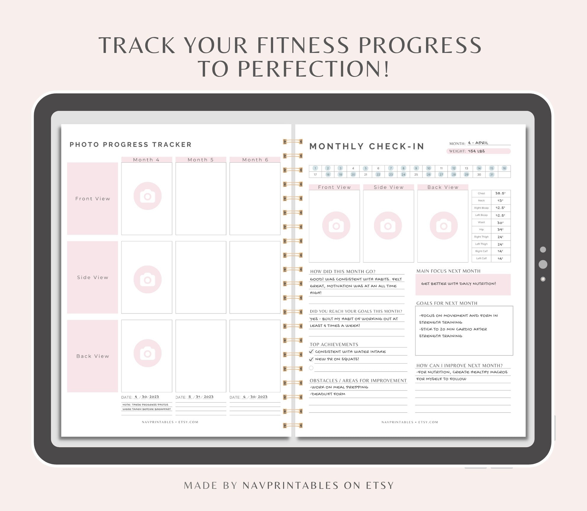 Fitness Progress Tracker Printable Fitness Journal, Workout Planner ...