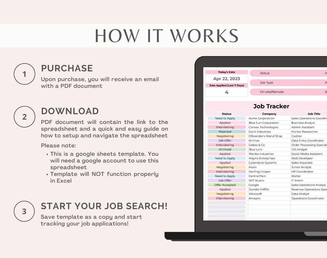 Job Application Tracker Google Sheets Job Planner - Etsy