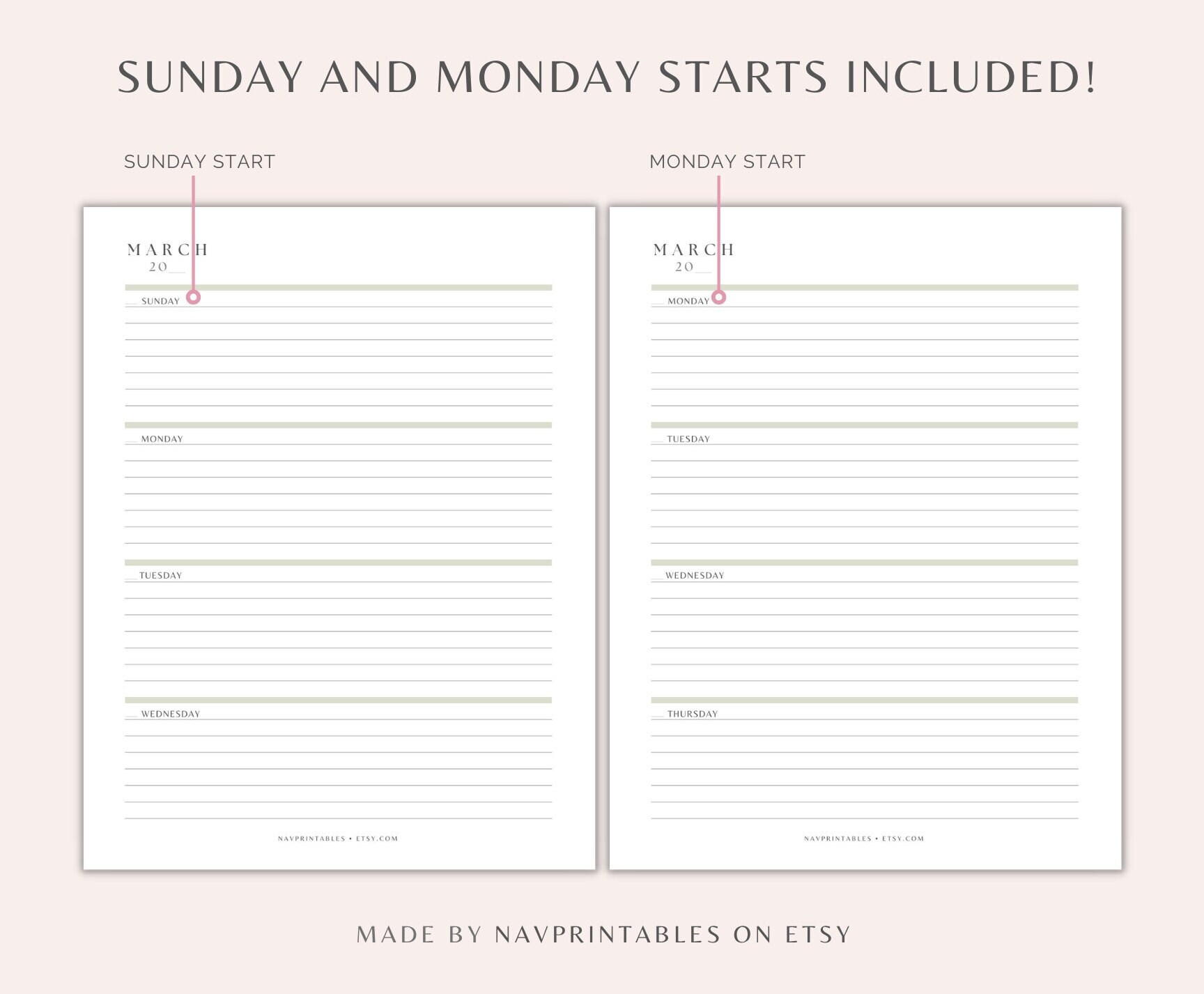 Weekly Planner | Planner Printable | WO2P Horizontal Layout | Week at a ...