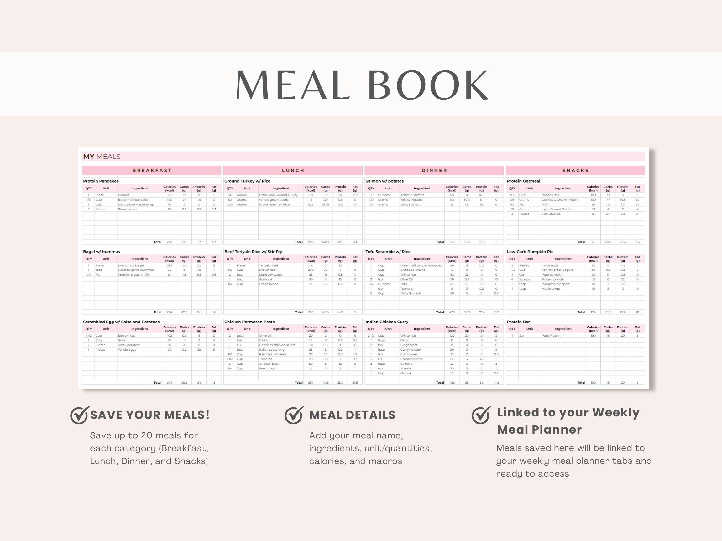 Macro Meal Planner | Digital Meal Prep | Weekly Meal Planner ...